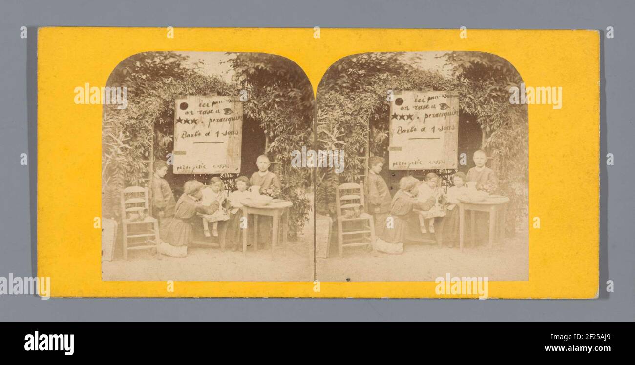 Children play barber shop in a garden Stock Photo - Alamy
