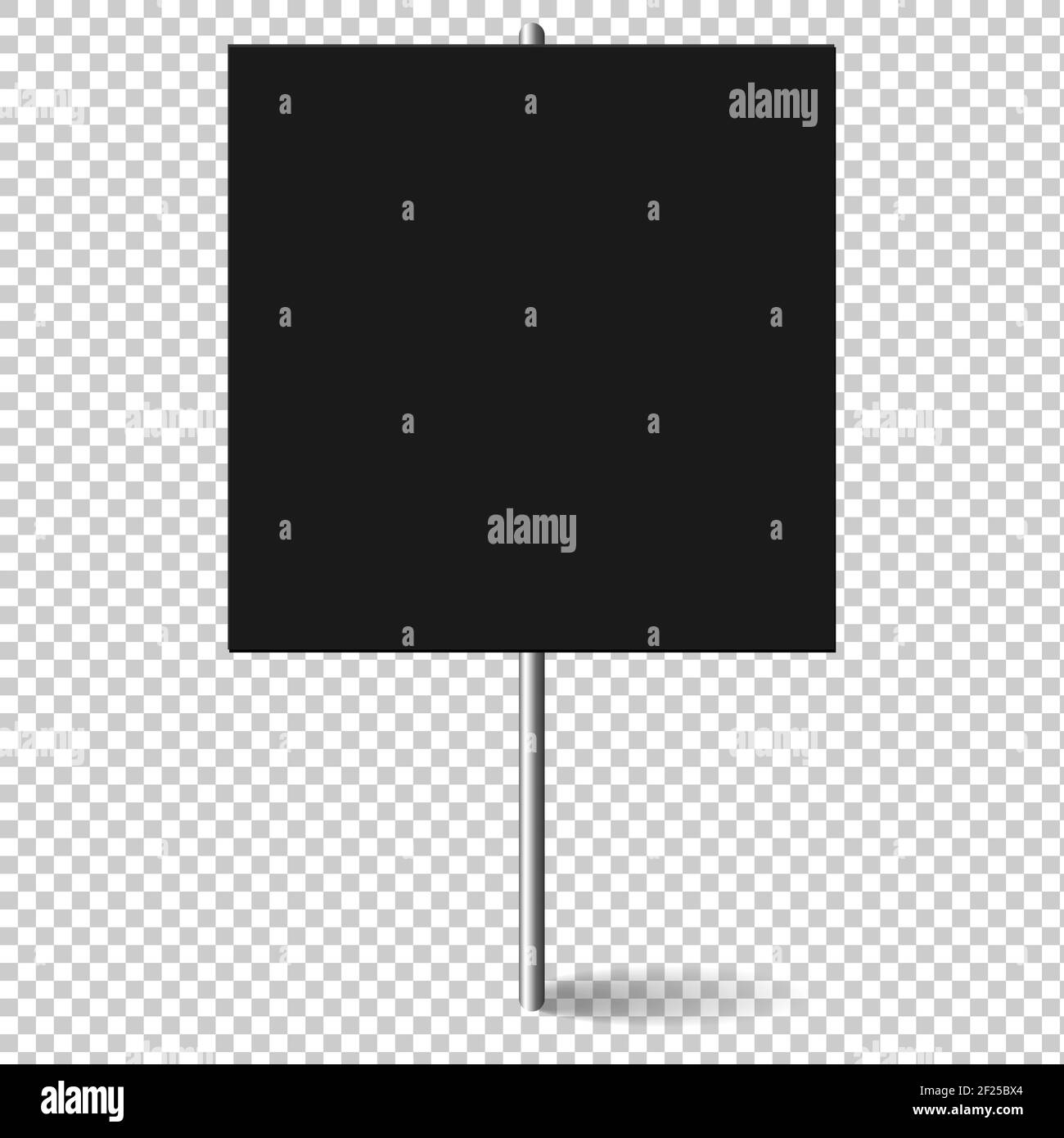 Black square Blank banner mock up on metal stick. Protest placard ...