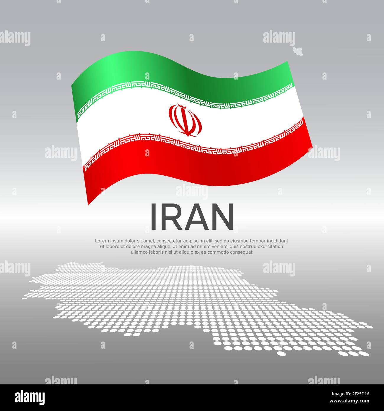 Iran wavy flag and mosaic map on white background. Wavy ribbon color ...