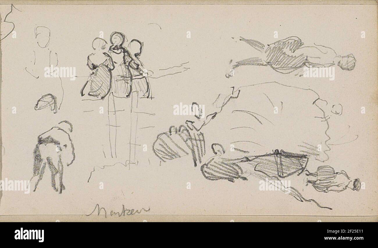 Inwoners van Marken.The figures, including girls and men, wear ...