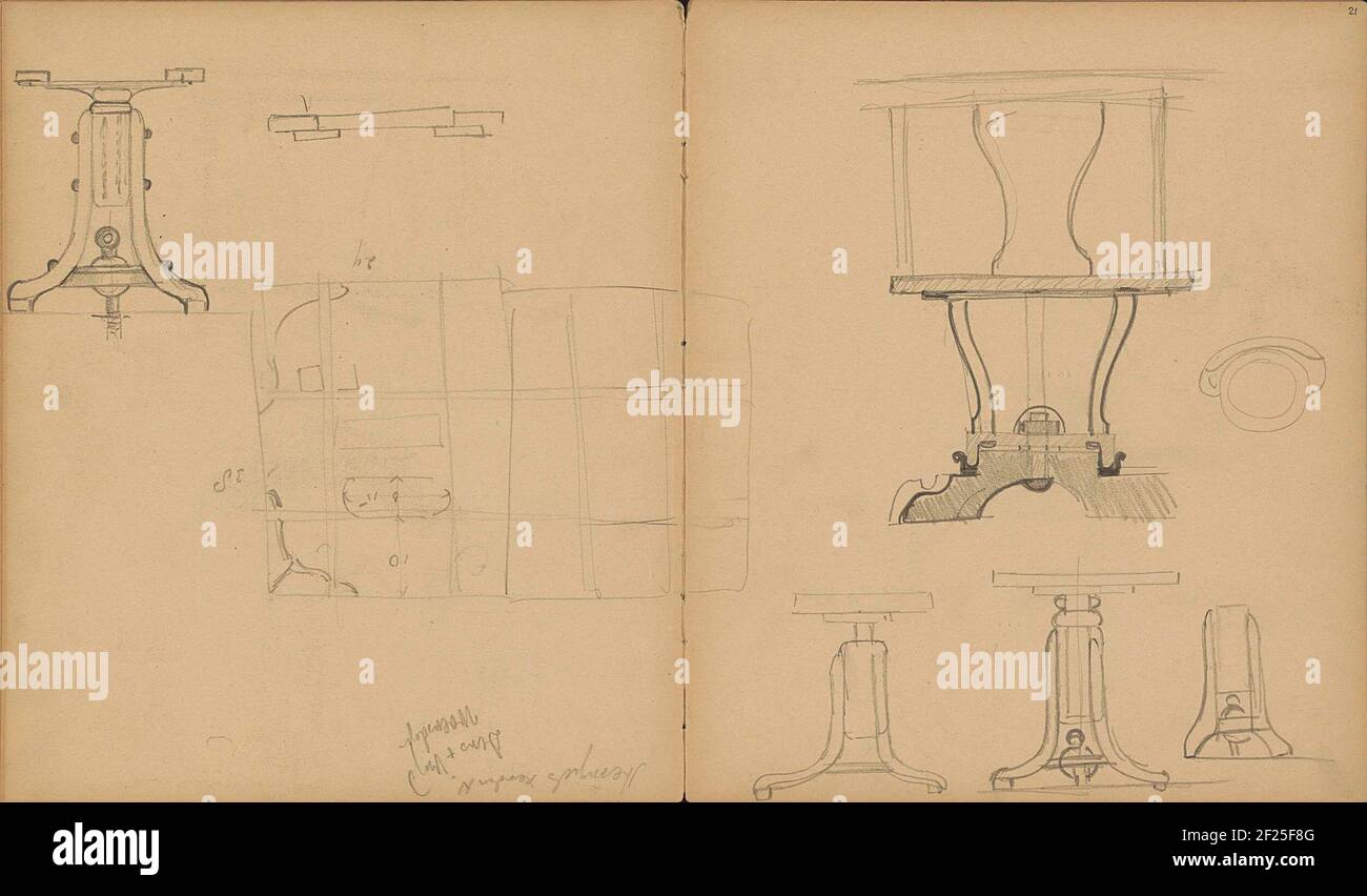 Designs for the chassis of a table.Also a folder. Leaf 20 Verso and 21 ...