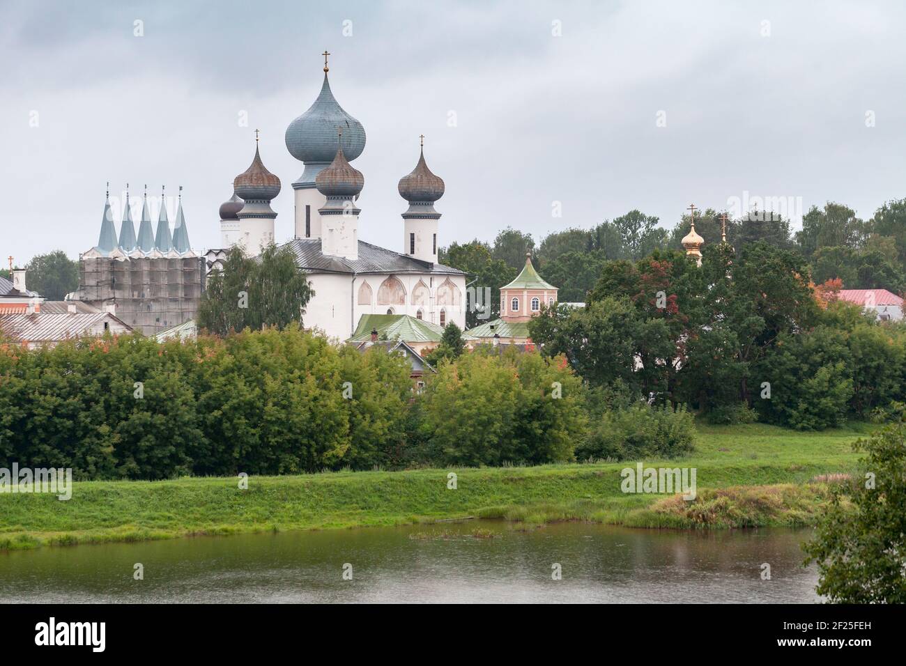 Tikhvin, coastal landscape view with Cathedral of Dormition under ...