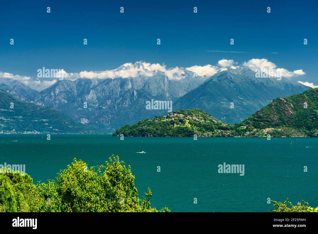 The lake of Como, or Lario, at Musso, Lombardy, Italy, in summertime ...