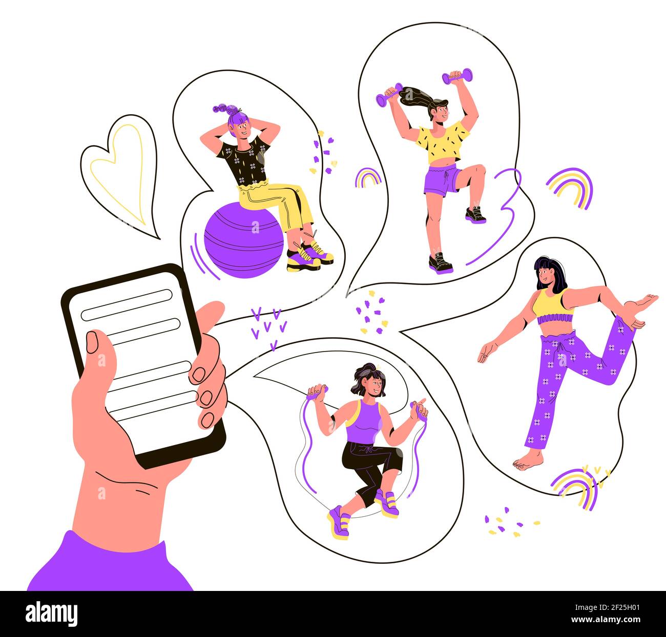 Online mobile app for women sport workout and fitness tracking, cartoon ...