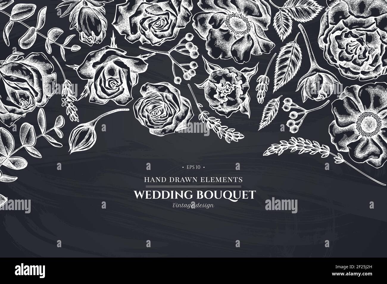 Floral design with chalk roses, anemone, eucalyptus, lavender, peony ...