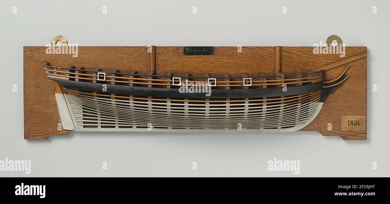 Half Model of an 8-Gun Brig.Polychromed mold model (starboard) of a ...