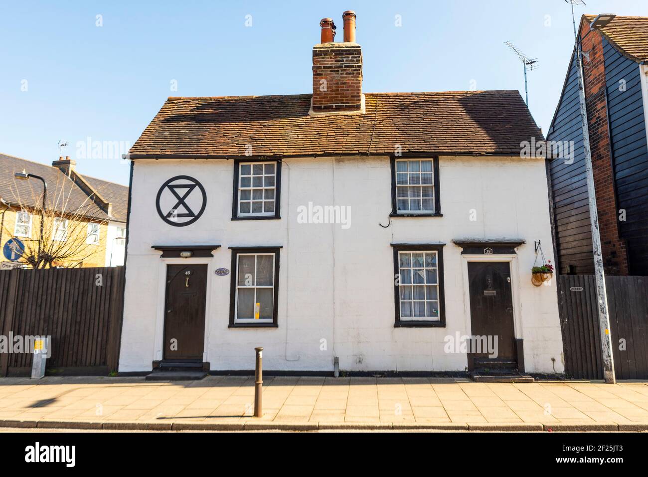 Historic old building in Rochford, Essex, UK, with Extinction Rebellion ...