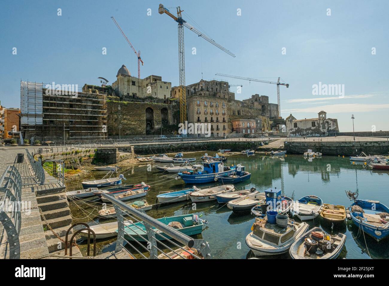 The rise in the ground due to bradyseism, a seismic phenomenon typical ...