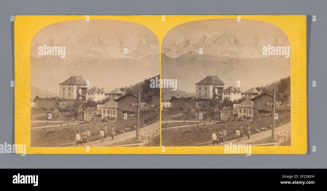 Buildings in Sallanches, with the Mont Blanc in the background; Mont ...