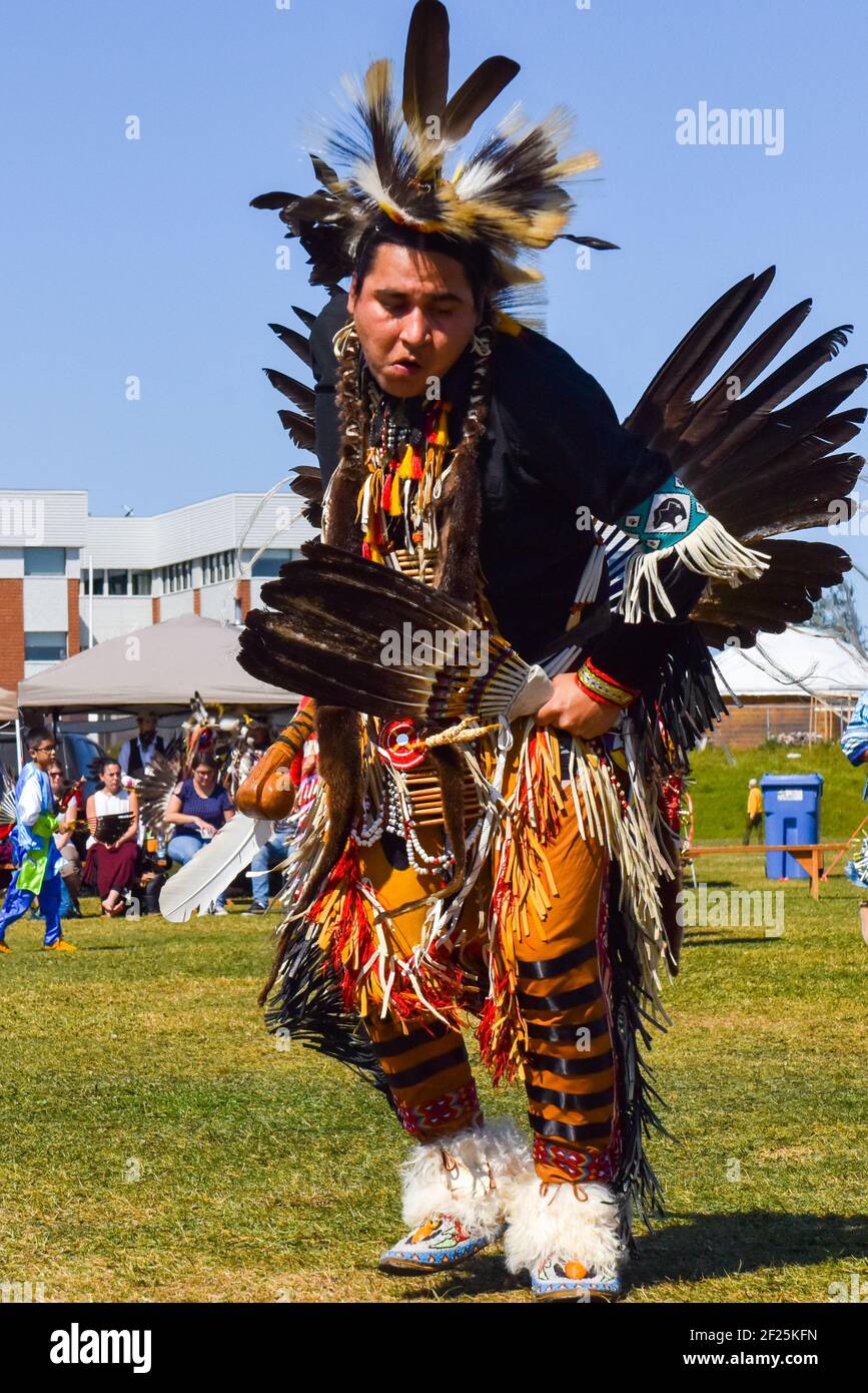 Native man dancing, Pow wow ceremony, Northern Quebec Stock Photo - Alamy