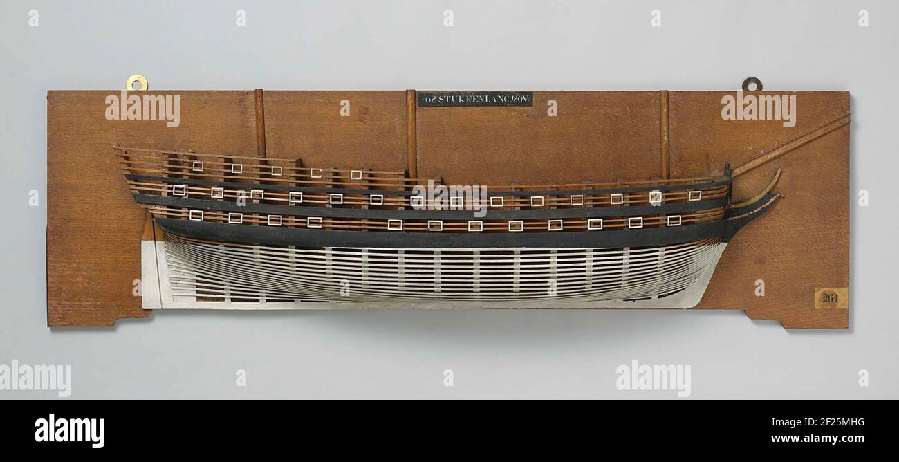 Half Model of a 68-Gun Ship of the Line.Polychromed mold model ...