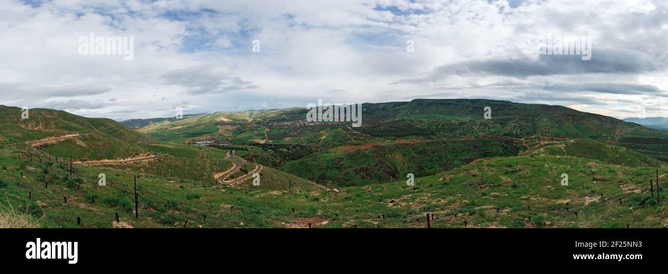 panorama of beautiful nature on the northern border of Israel with ...
