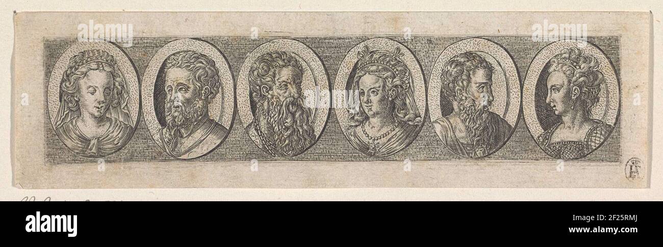 Fries met zes portretten.Six portraits in a row. From left to right: a ...