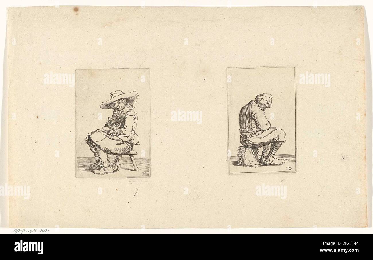 Twee zittende figuren; Zittende figuren.Two seated figures. On the left ...