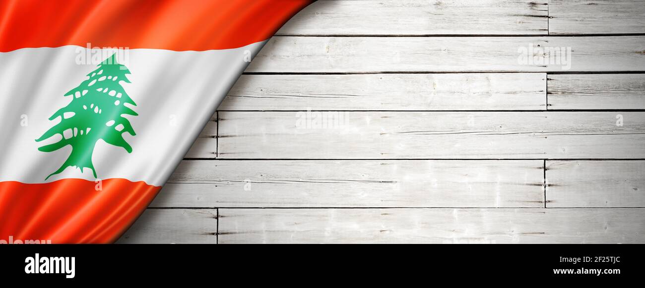 Lebanese flag on old white wall banner Stock Photo - Alamy
