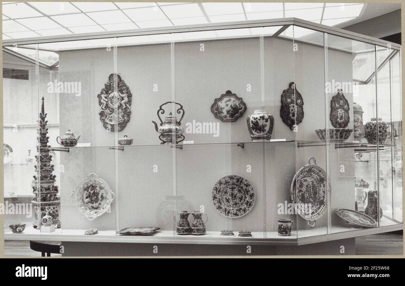 Showcases with objects of ceramics; Halls of crafts 1962.room 255 is an ...