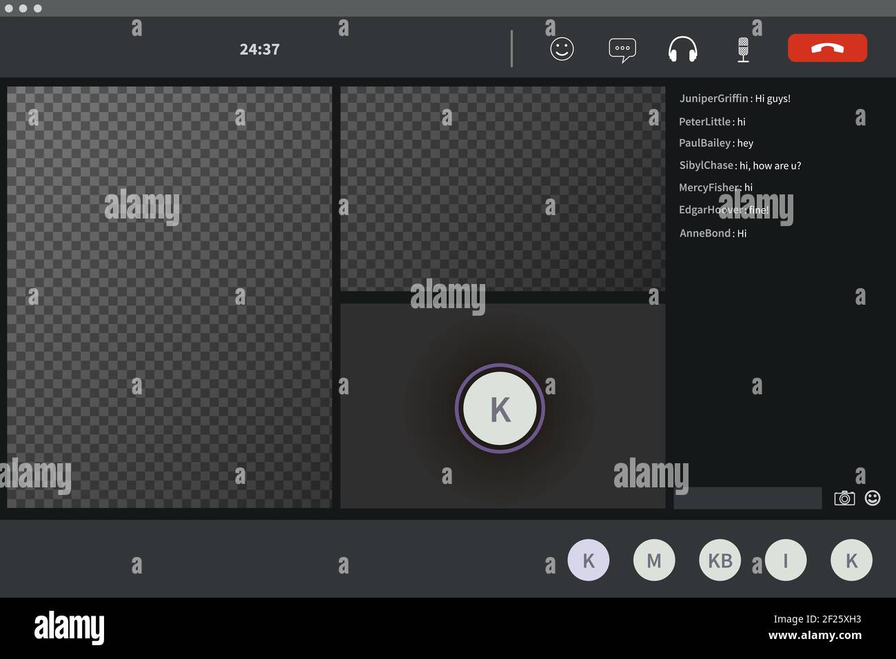 Screen template of video conference for three persons, modern software ...