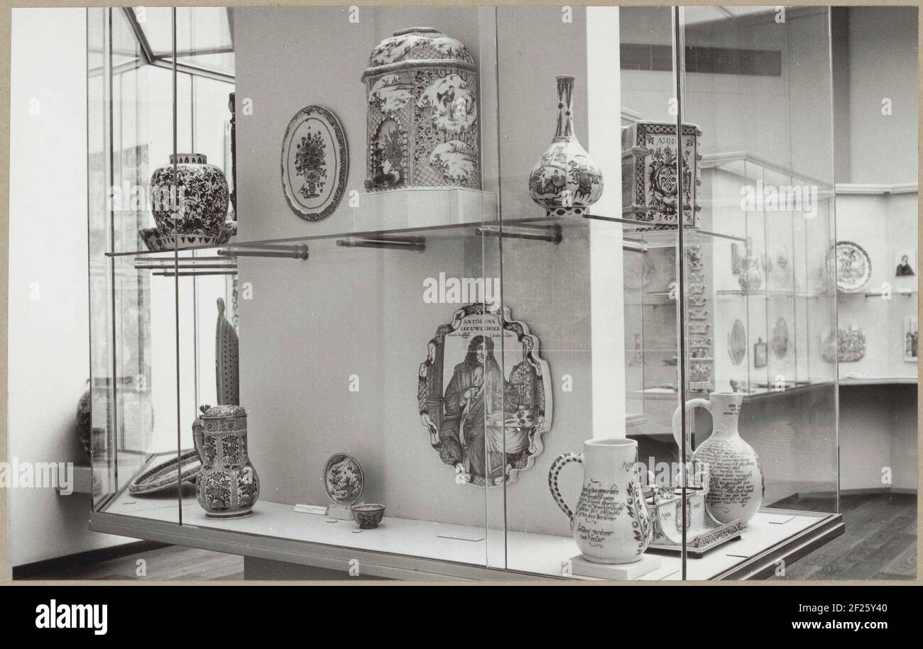 Showcases with objects of ceramics; Halls of crafts 1962.room 255 is an ...