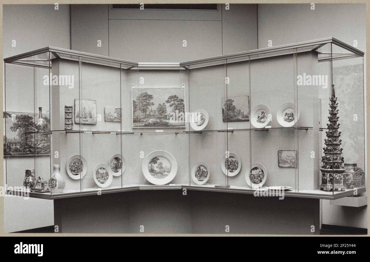 Showcases with objects of ceramics; Halls of crafts 1962.room 255 is an ...