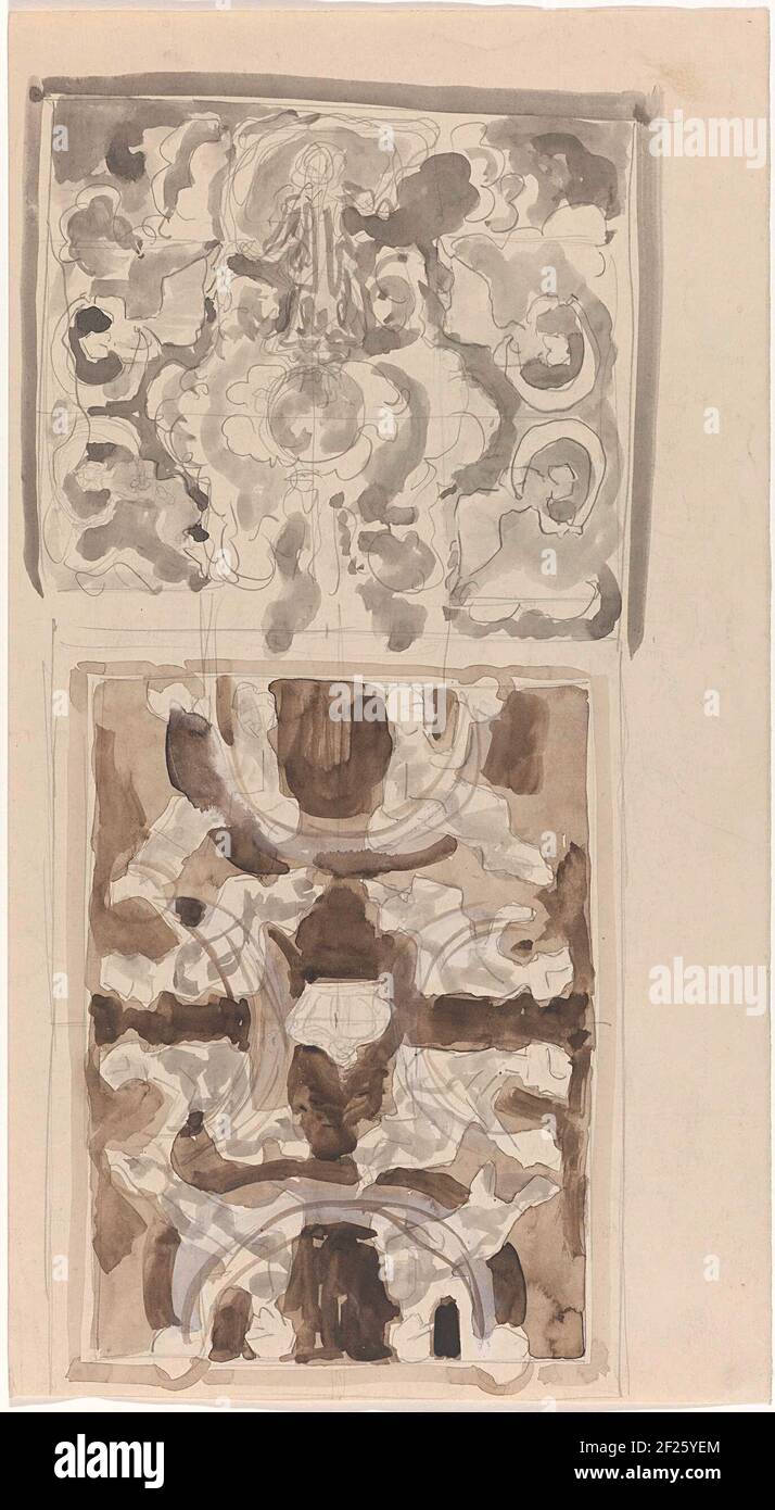 Decorative designs with seated figures Stock Photo - Alamy