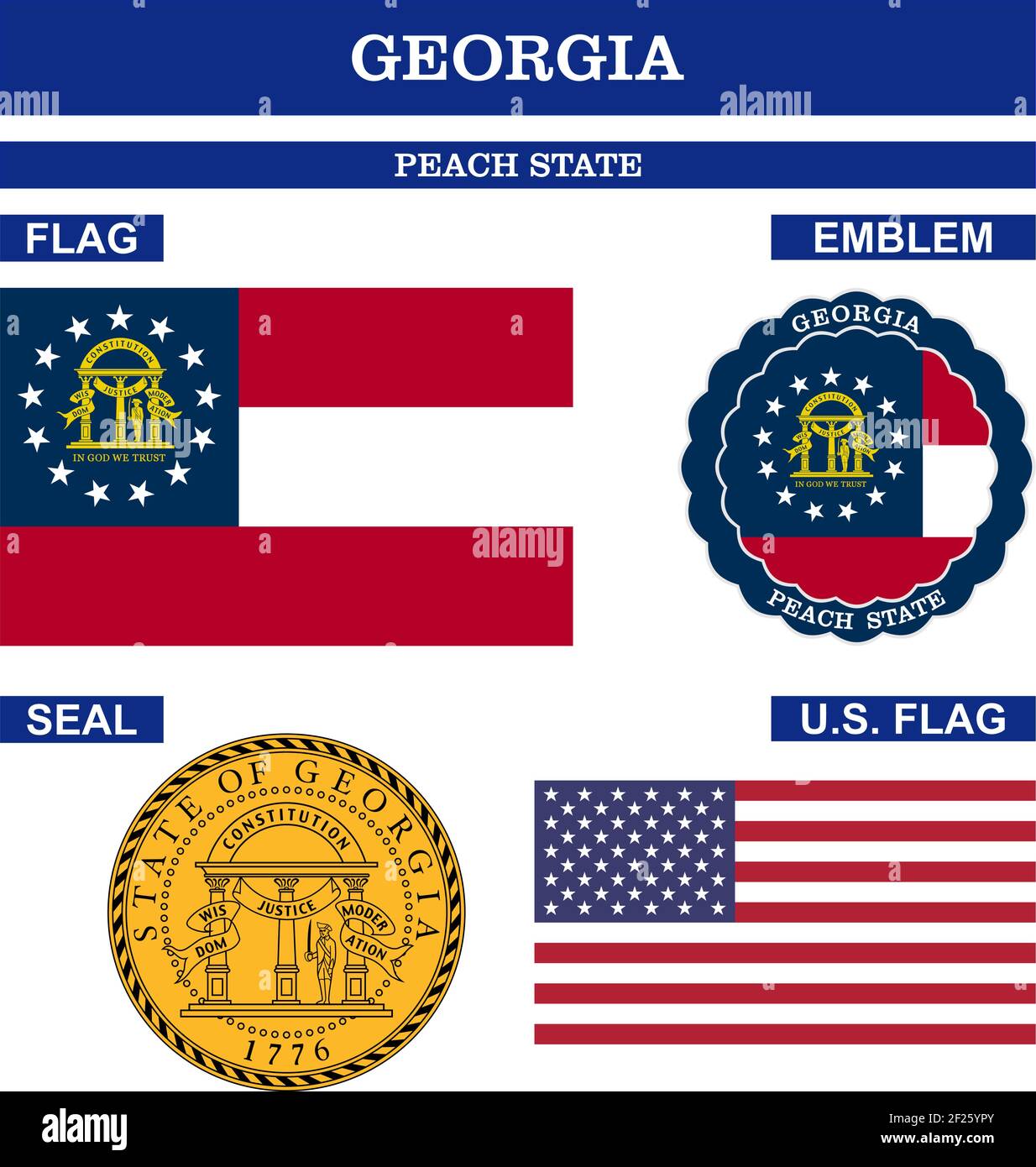 Georgia Symbol collection with flag, seal, US flag and emblem as vector ...
