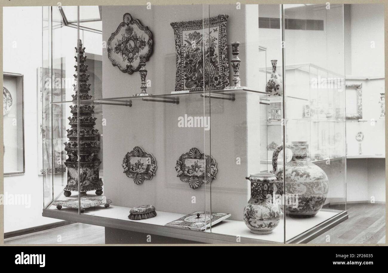 Showcases with objects of ceramics; Halls of crafts 1962.room 255 is an ...