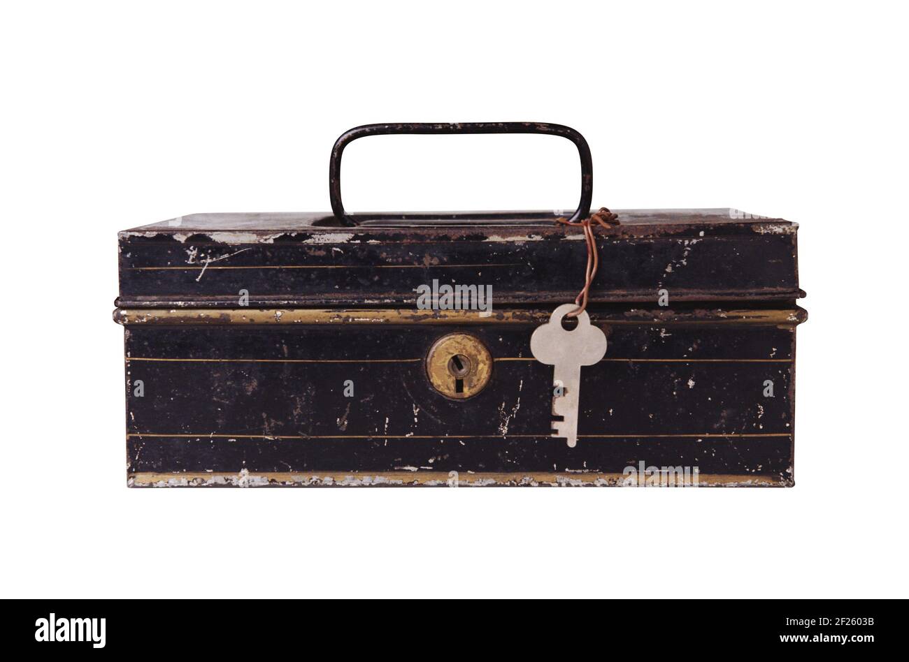 Old trunk (chest) with key isolated on white background Stock Photo - Alamy