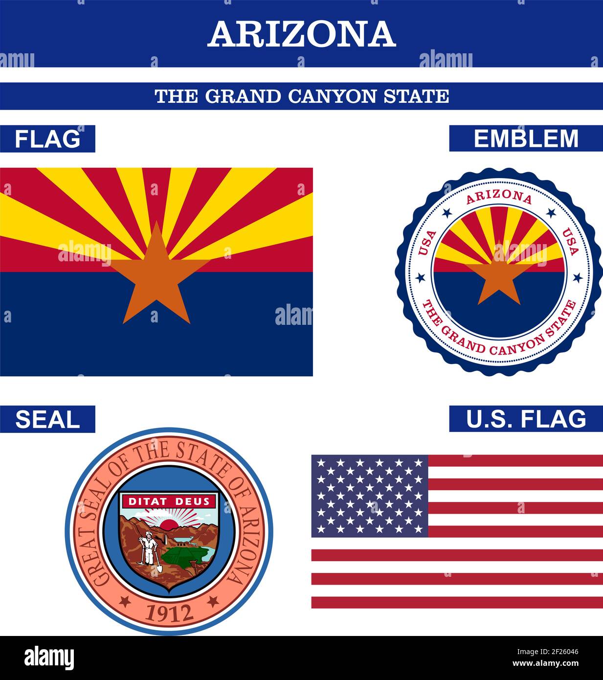 Arizona Symbol collection with flag, seal, US flag and emblem as vector ...