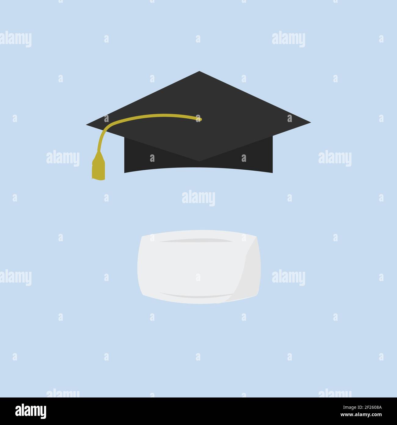 graduation cap with face mask in light blue background Stock Vector ...