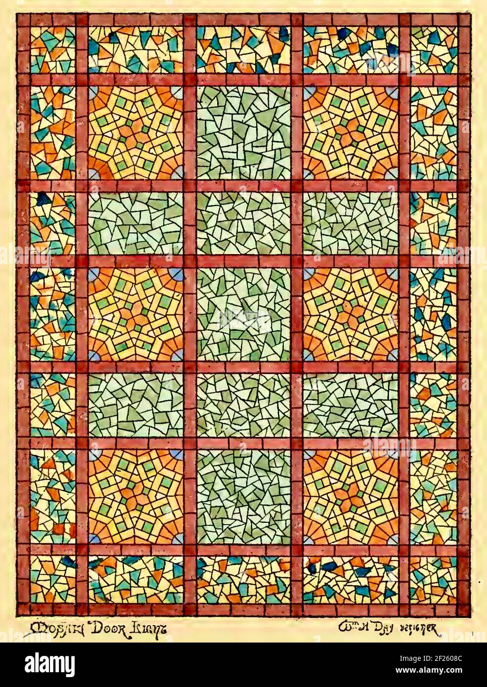 William H Day geometric stained glass window design for the Belcher ...