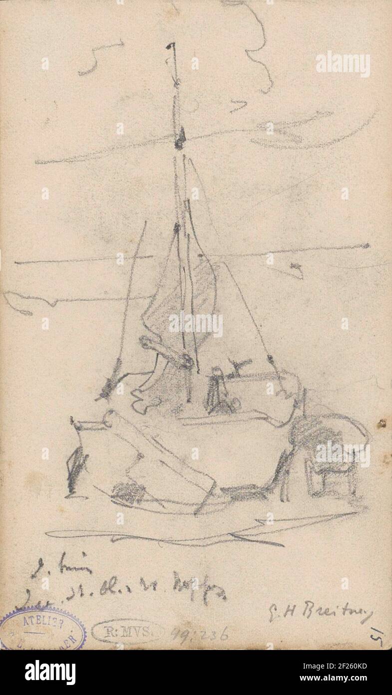 Sailing ship on the beach.Possibly a botter. In Addition To The Ship a ...