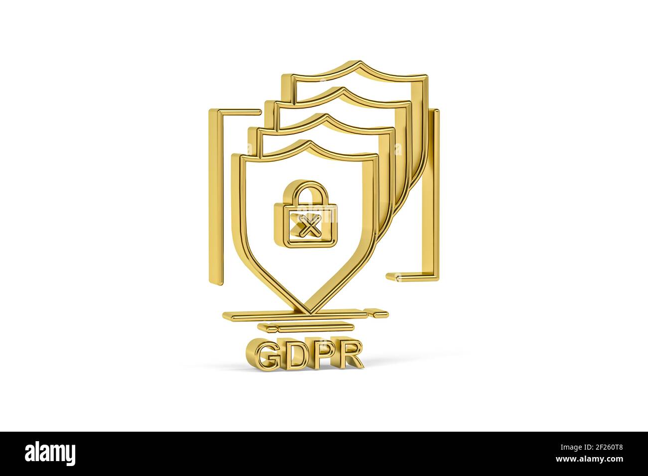 Golden 3d GDPR security icon isolated on white background - 3D render ...