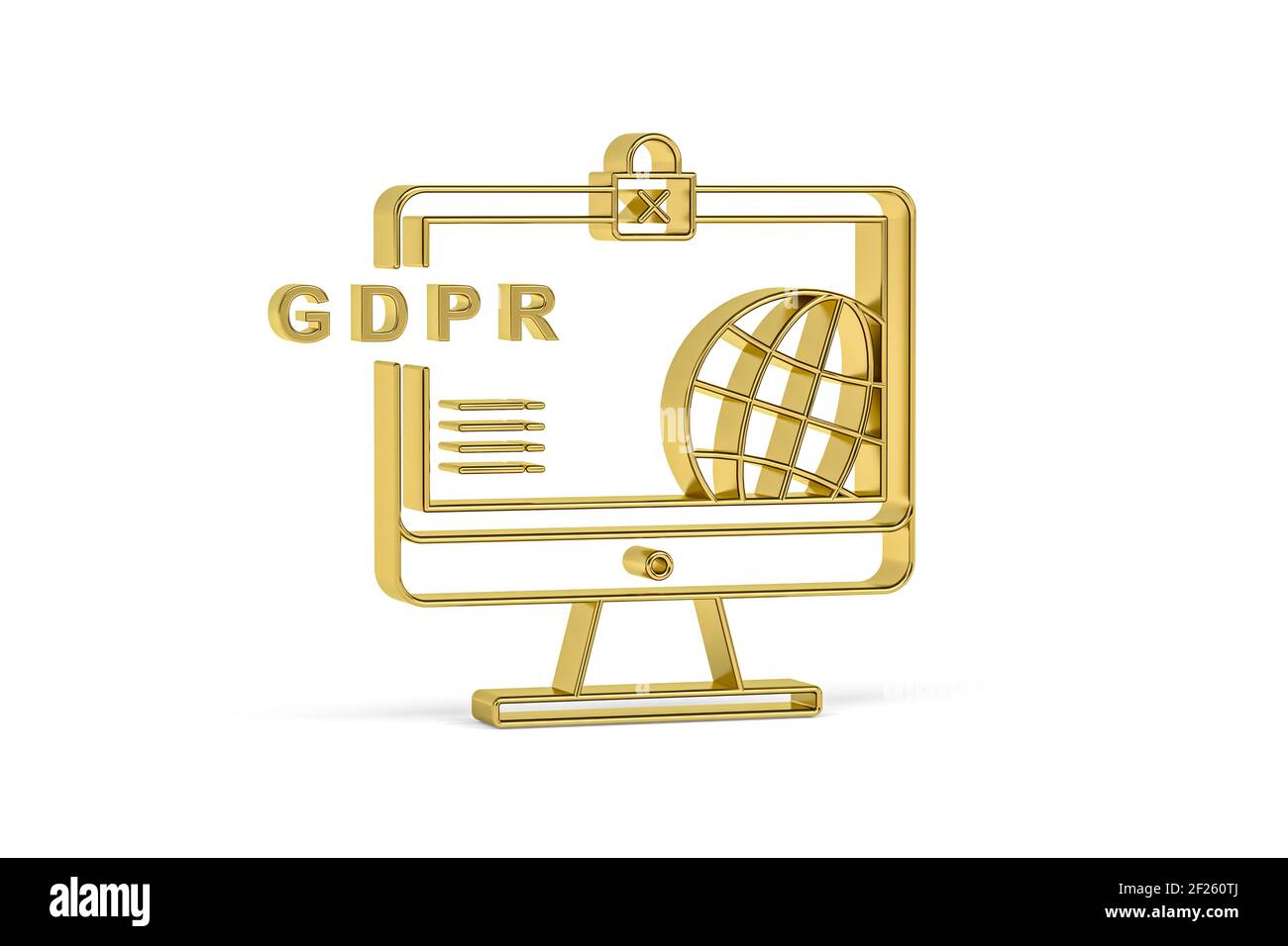 Golden 3d GDPR web settings icon isolated on white background - 3D ...