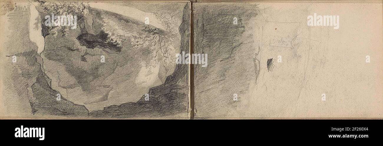 Stone arch at the entrance to a quarry in Valkenburg.Leaf 22 verso and ...