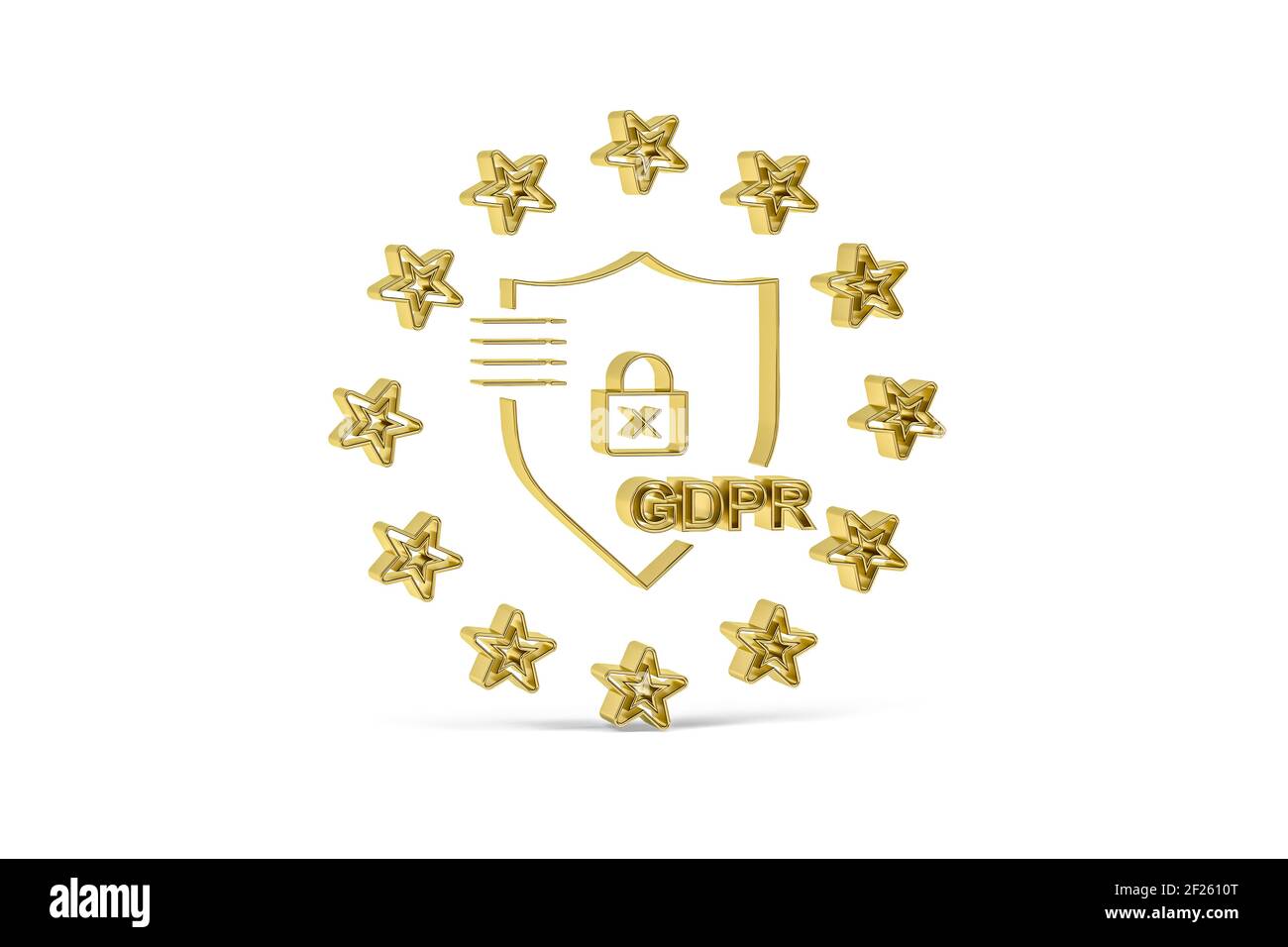 Golden 3d GDPR shield icon isolated on white background - 3D render ...