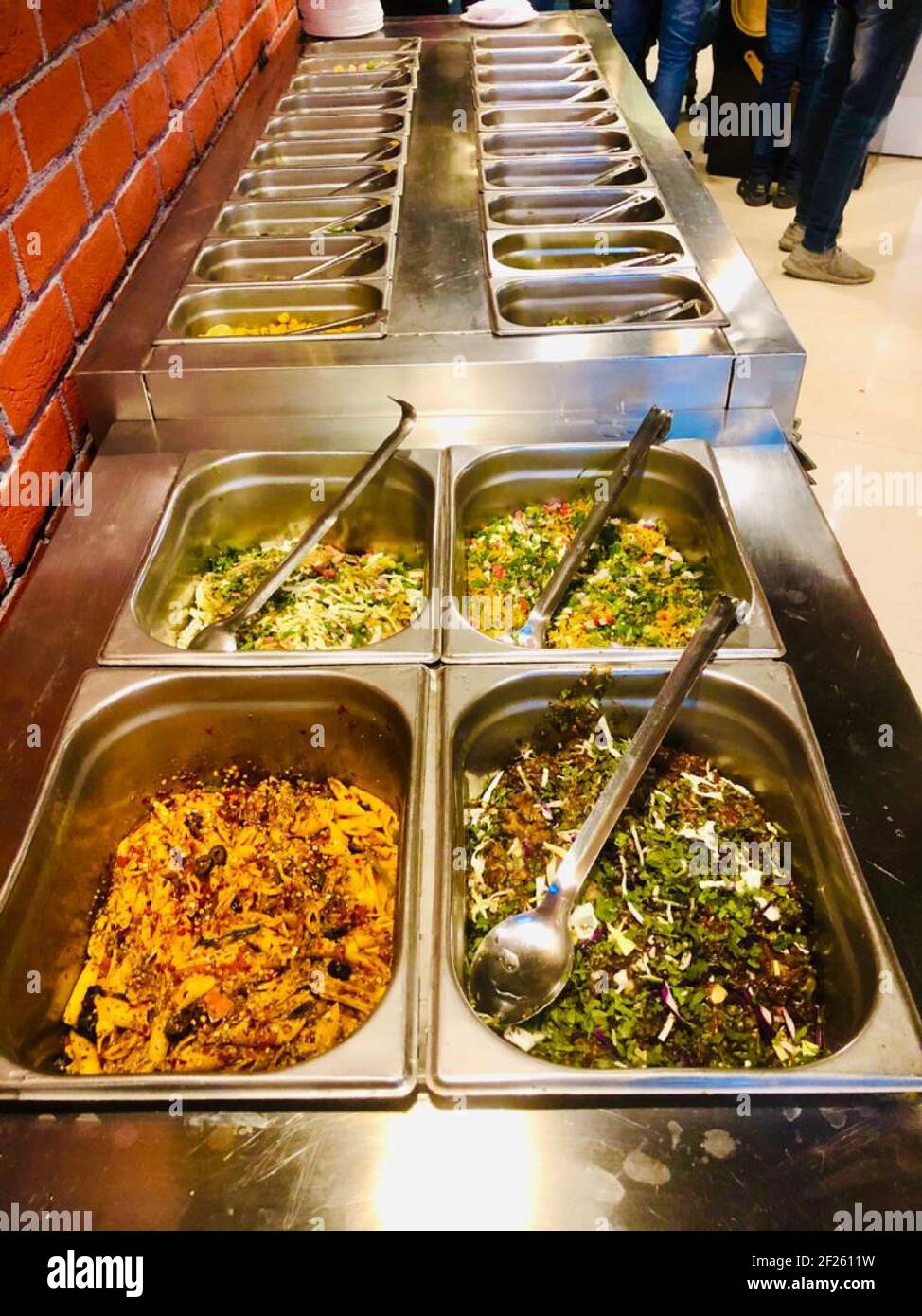 Full food showcase of variety meals. bar Stock Photo - Alamy