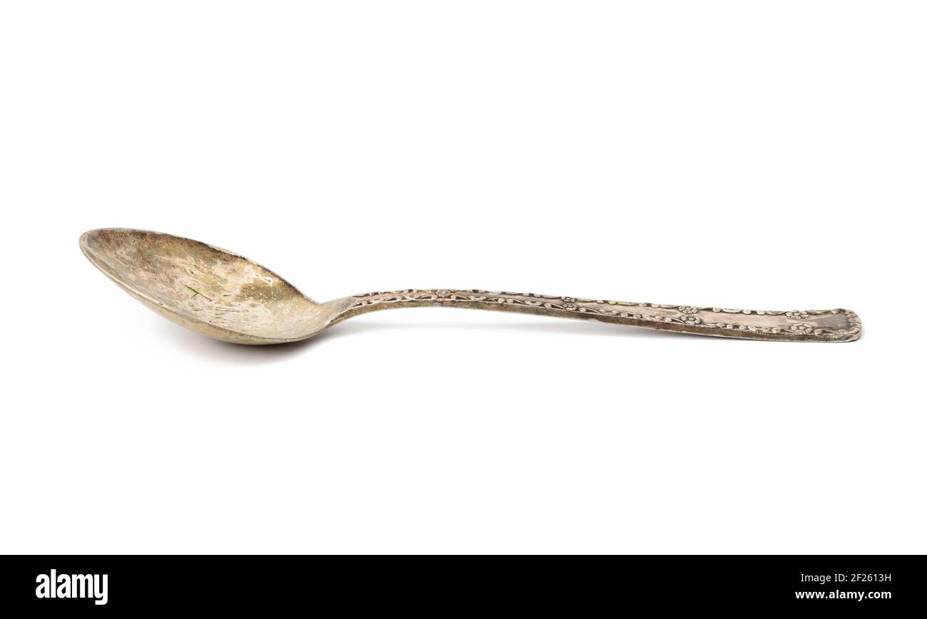Metal vintage soup spoon isolated on white background Stock Photo - Alamy