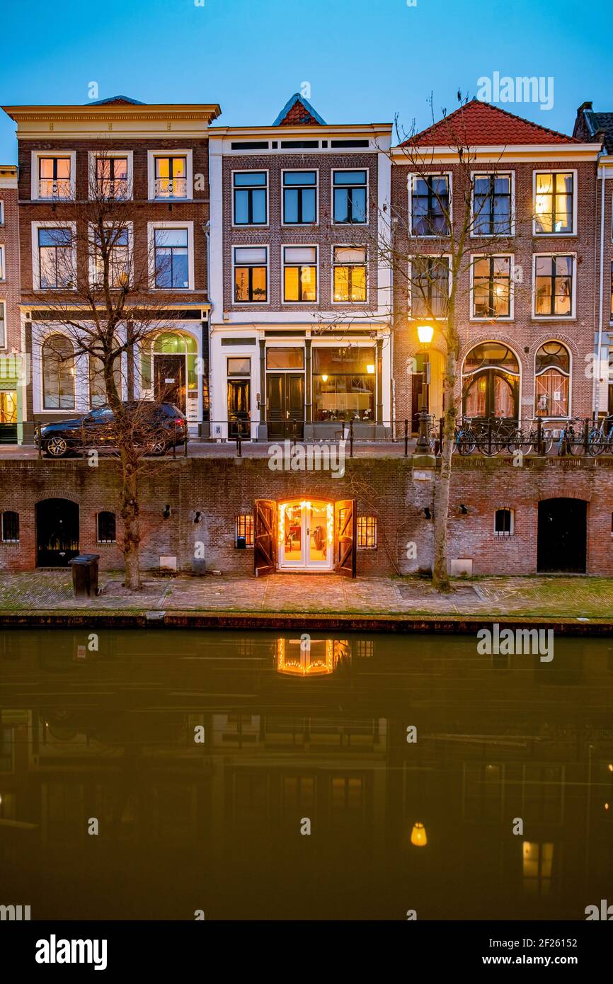 Traditional houses on the Oudegracht Old Canal in center of Utrecht ...
