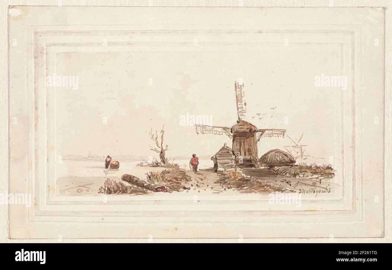 Landscape with mill Stock Photo - Alamy