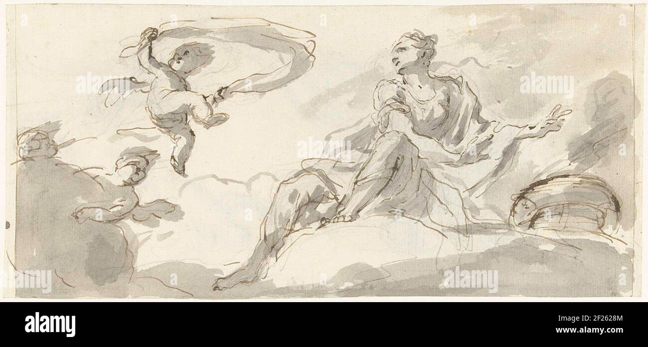 Woman and putti in the clouds.study for an allegoric ceiling painting ...