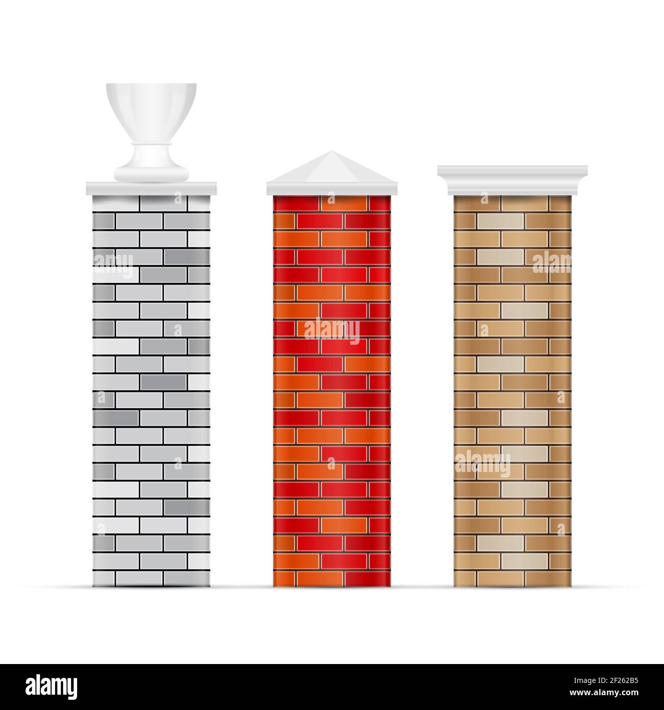 Brick fence posts with caps. 3D illustration isolated on white Stock ...