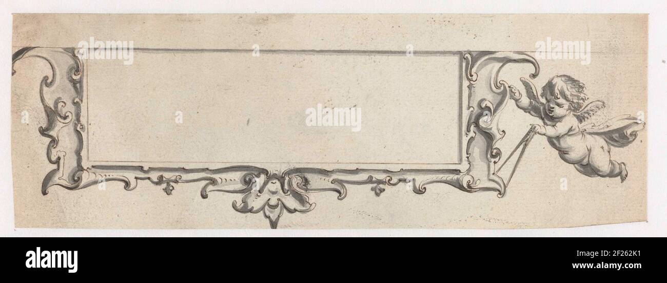 Cartouche with a flying putto. Design for a print Stock Photo - Alamy
