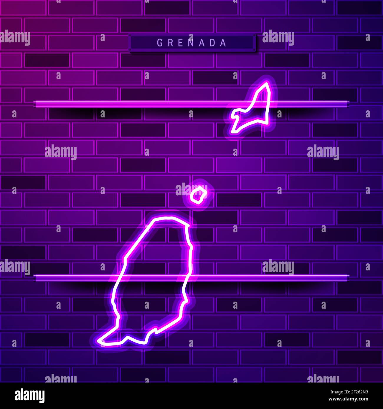 Grenada map glowing neon lamp sign. Realistic illustration. Country ...