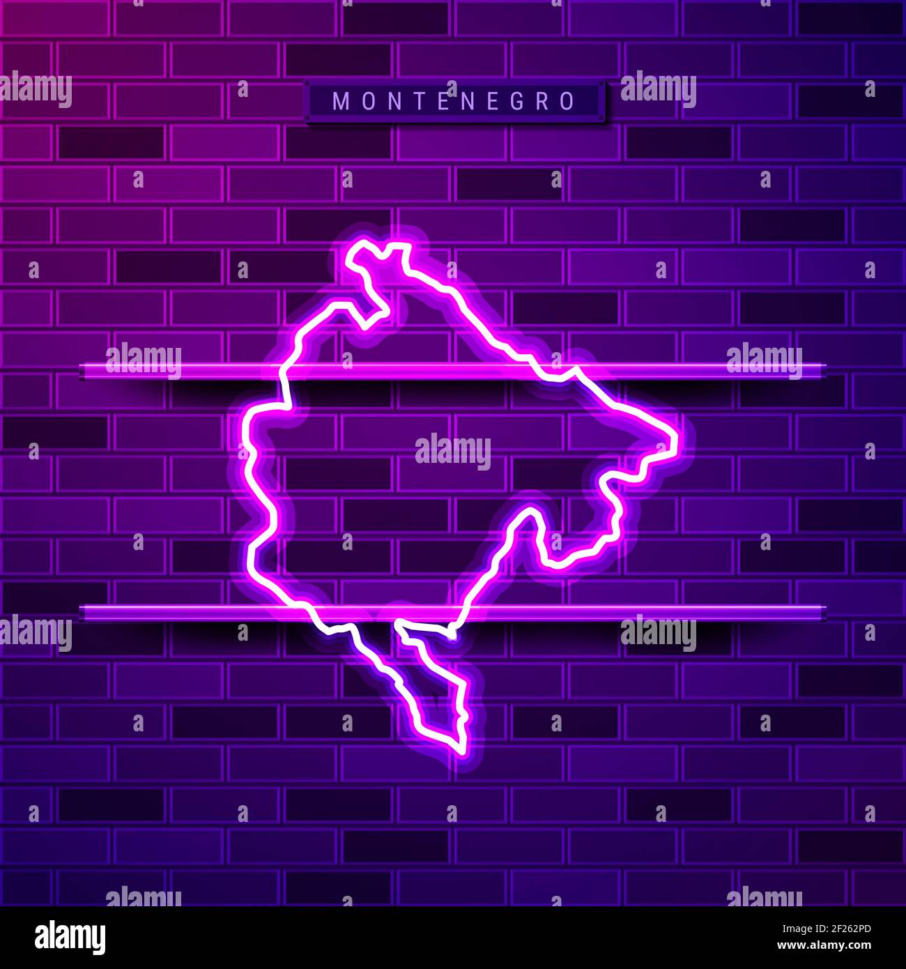 Montenegro map glowing neon lamp sign. Realistic illustration. Country ...