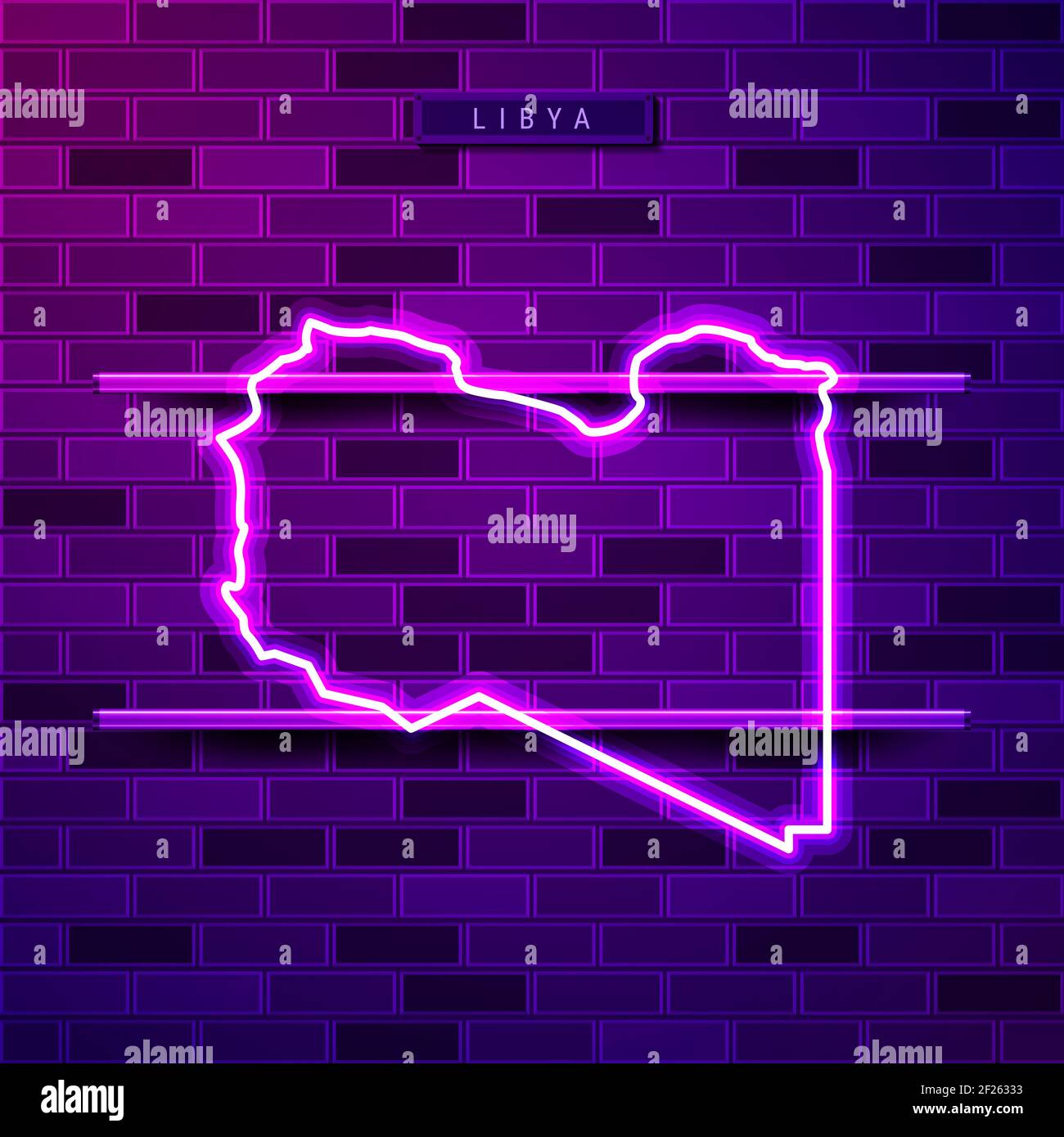 Libya map glowing neon lamp sign. Realistic illustration. Country name ...