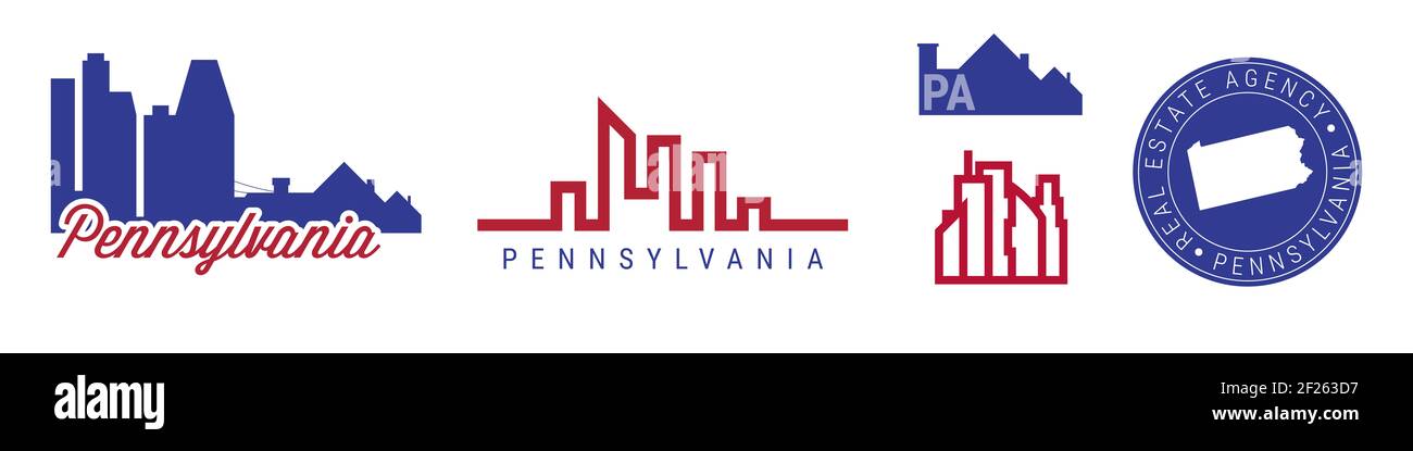 Pennsylvania real estate agency. US realty emblem icon set. Flat ...