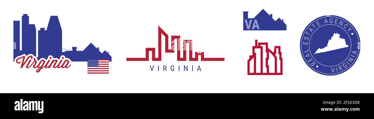 Virginia real estate agency. US realty emblem icon set. Flat ...