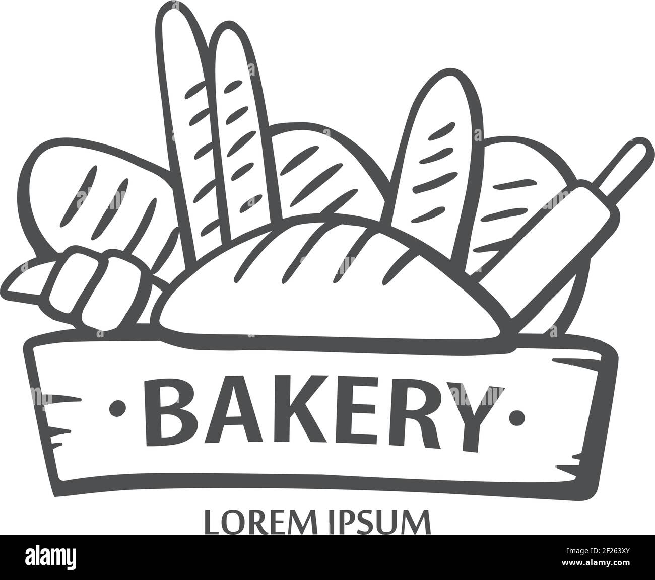 Bakery logo. Hand drawn vector illustration of bread. Bread logo Stock ...
