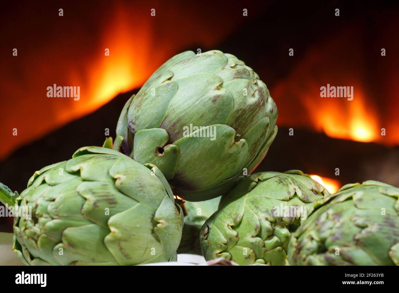 Artichoke on rustic background of organic cultivation in del Prat de ...