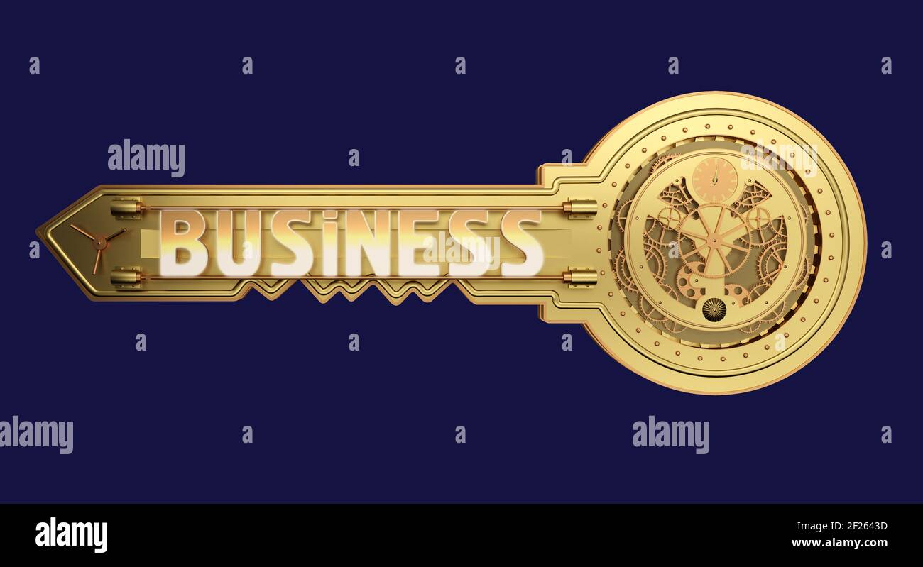 concept golden key mechanism with text business. 3d rendering Stock ...